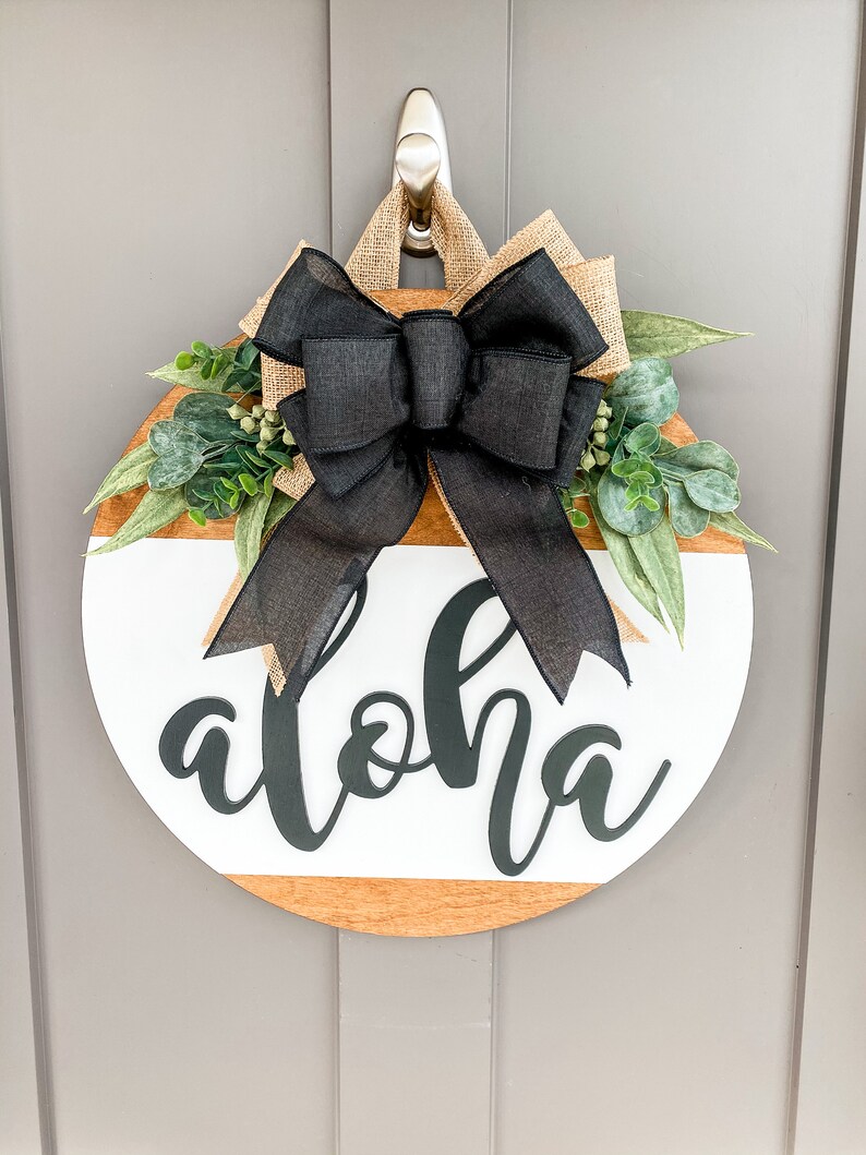 Front Door Decor Aloha Round Wood Sign Front Door Wreath - Etsy