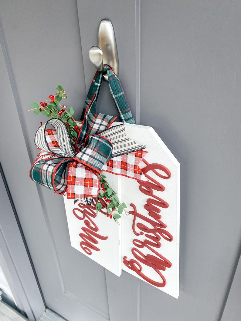 Cream Christmas Front Door Decor | Tag Door Hanger | Christmas Wreath ...