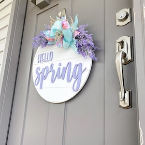 Hello Spring | Wood Door Hanger | Front Door Decor | Spring Door Hanger ...