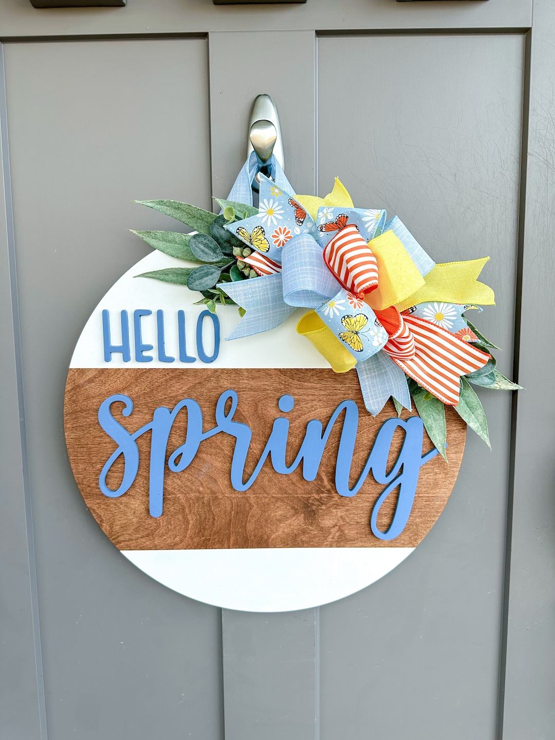 Hello Spring | Wood Door Hanger | Front Door Decor | Spring Door Hanger ...