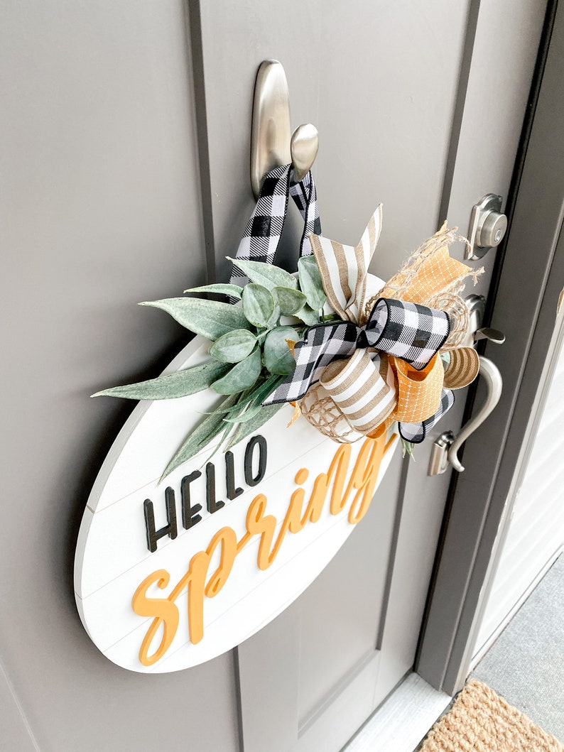 Hello Spring Wood Door Hanger Front Door Decor Spring - Etsy