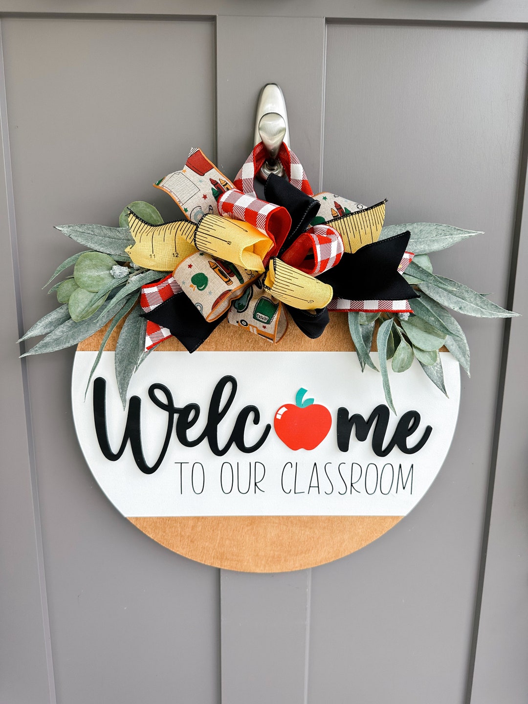 Front Door Decor | Welcome to Our Classroom | Door Hanger | Round Wood ...