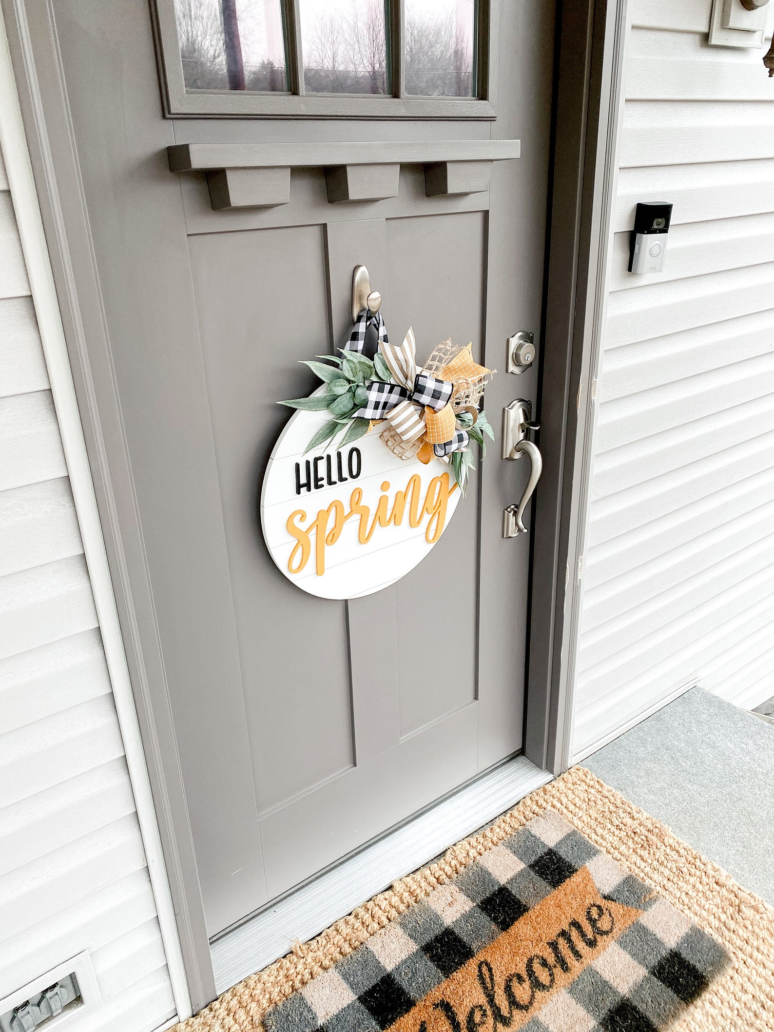 Hello Spring | Wood Door Hanger | Front Door Decor | Spring Door Hanger ...