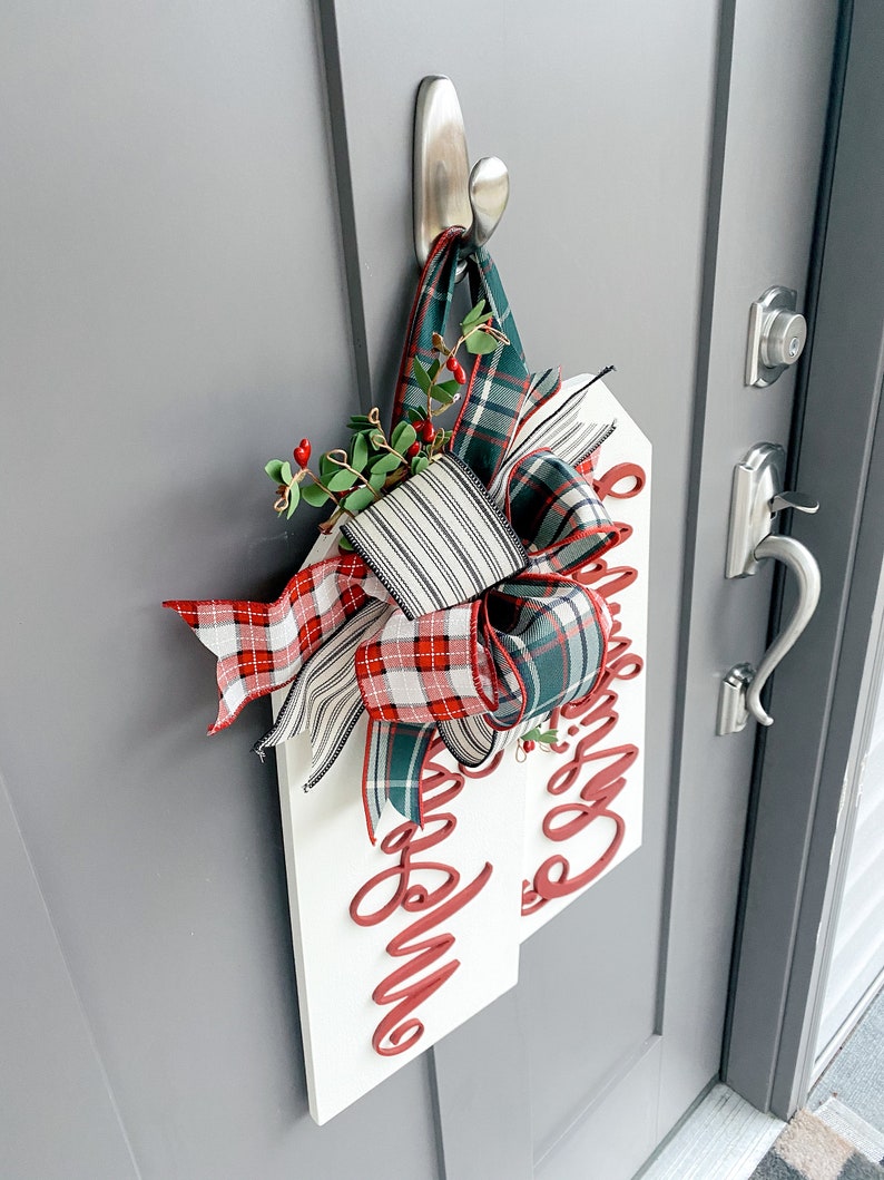 Cream Christmas Front Door Decor | Tag Door Hanger | Christmas Wreath ...