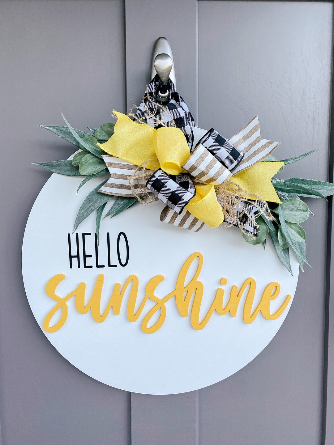 Front Door Decor | Hello Sunshine Door Hanger | Round Wood Sign | Front ...