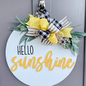 Front Door Decor | Hello Sunshine Door Hanger | Round Wood Sign | Front ...