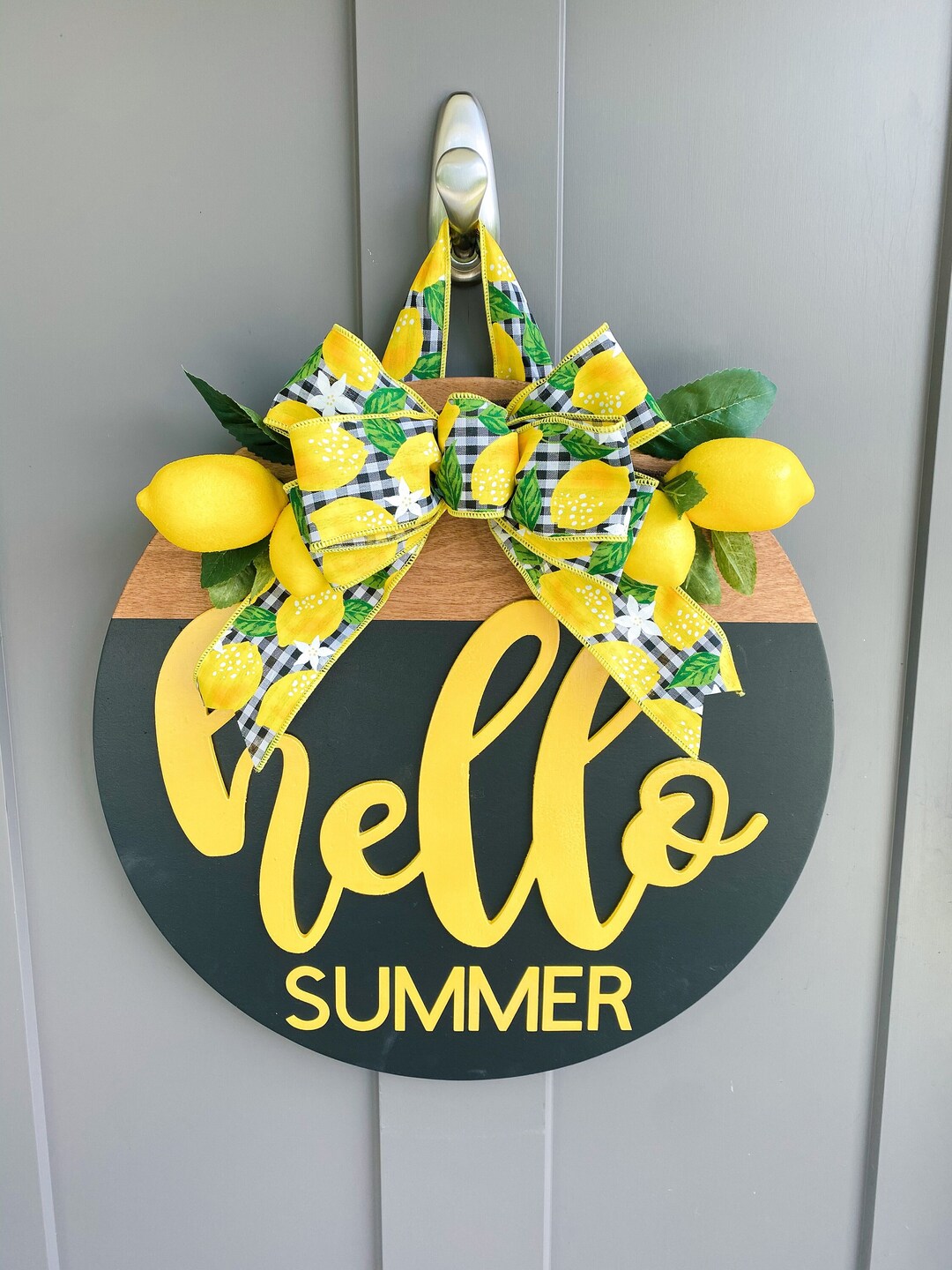 Front Door Decor Lemon Hello Summer Door Hanger Round Wood Sign Front ...