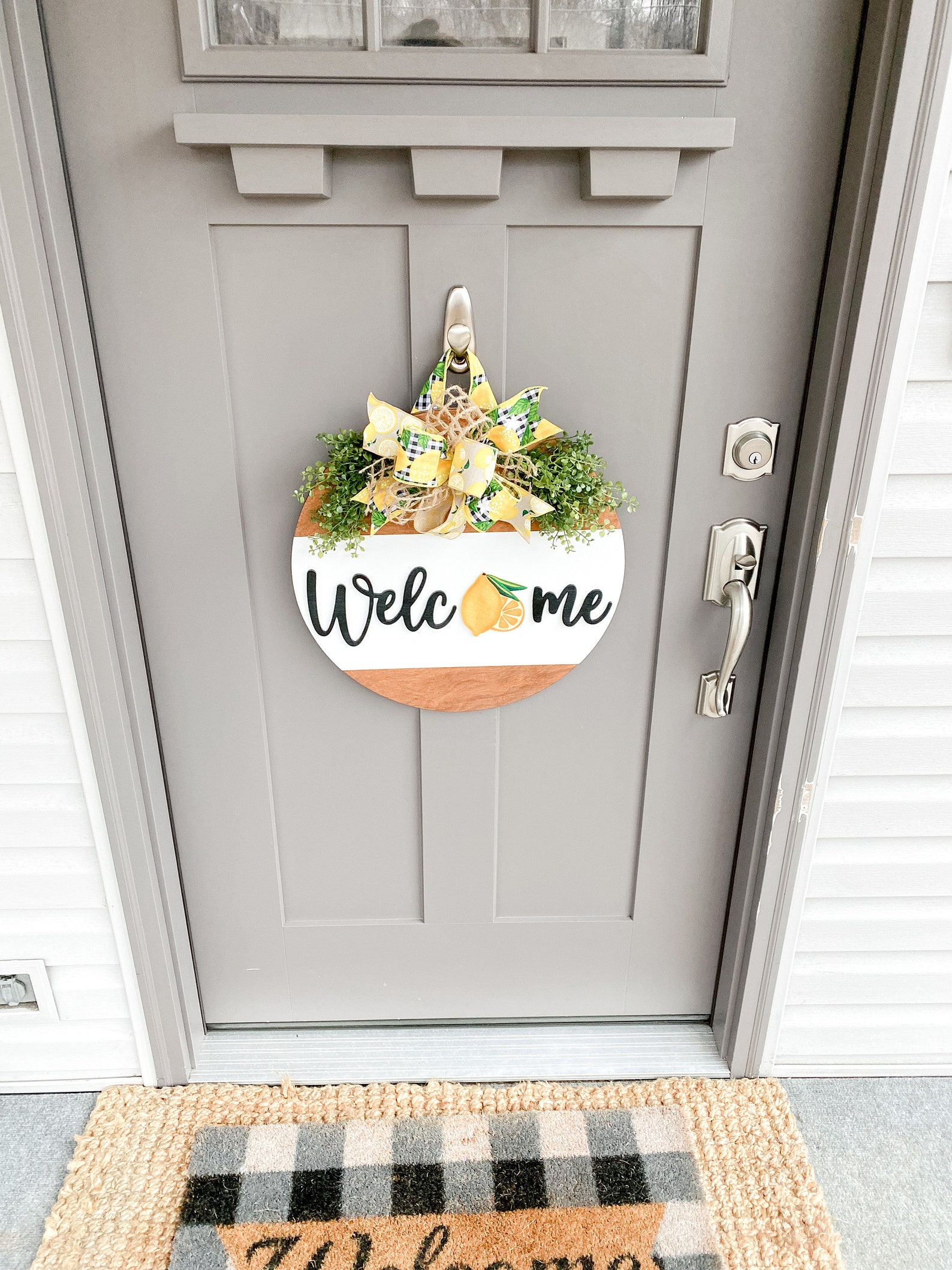 Front Door Decor | Lemon Welcome Door Hanger | Round Wood Sign | Front ...
