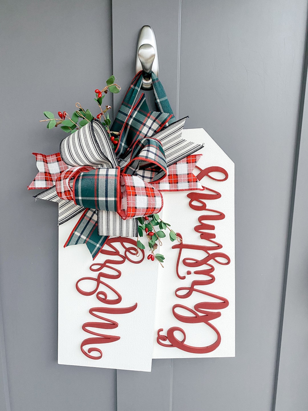 Cream Christmas Front Door Decor | Tag Door Hanger | Christmas Wreath ...