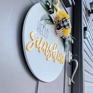 Front Door Decor | Hello Sunshine Door Hanger | Round Wood Sign | Front ...