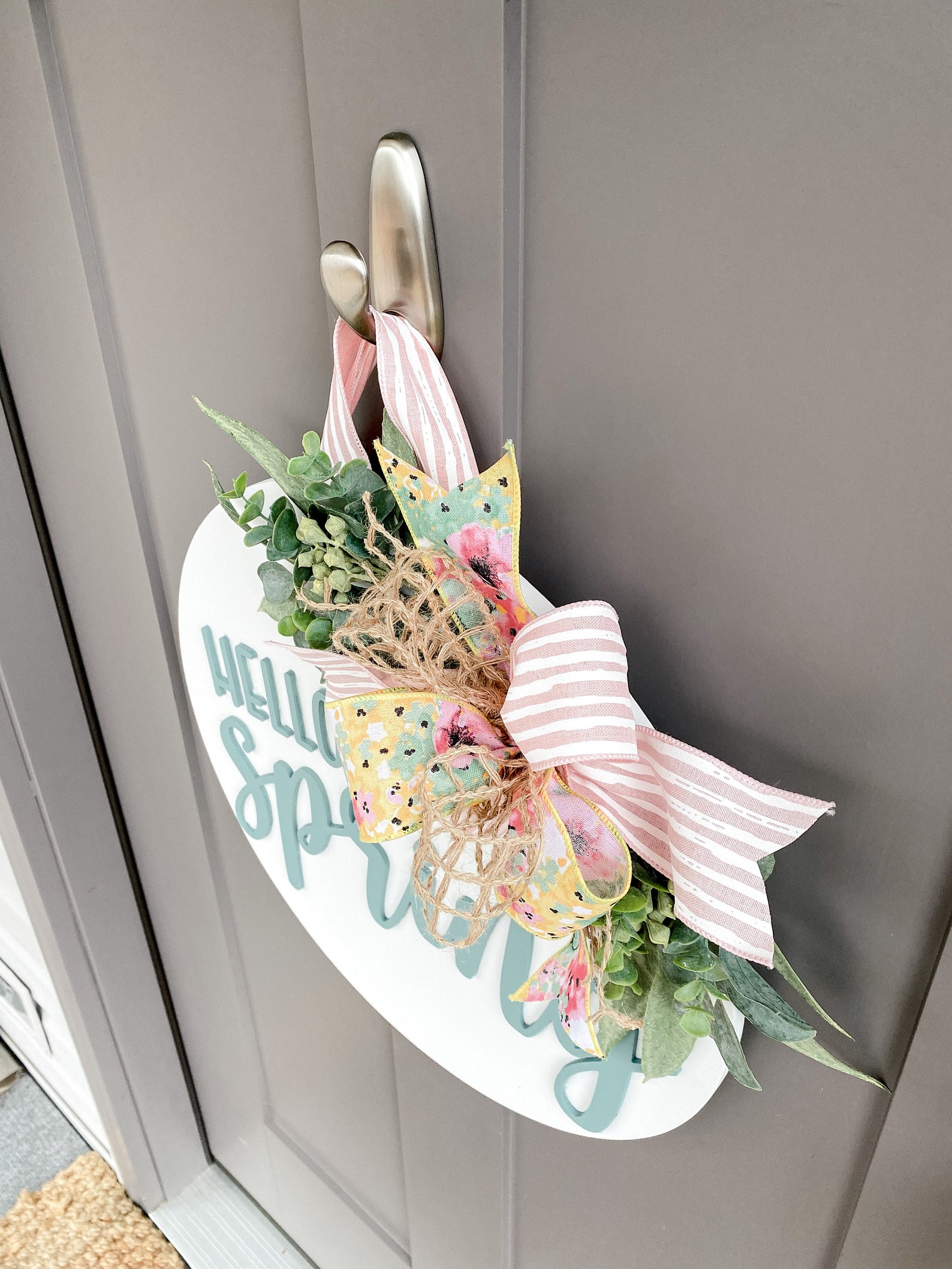 Hello Spring Wood Door Hanger Front Door Decor Spring | Etsy