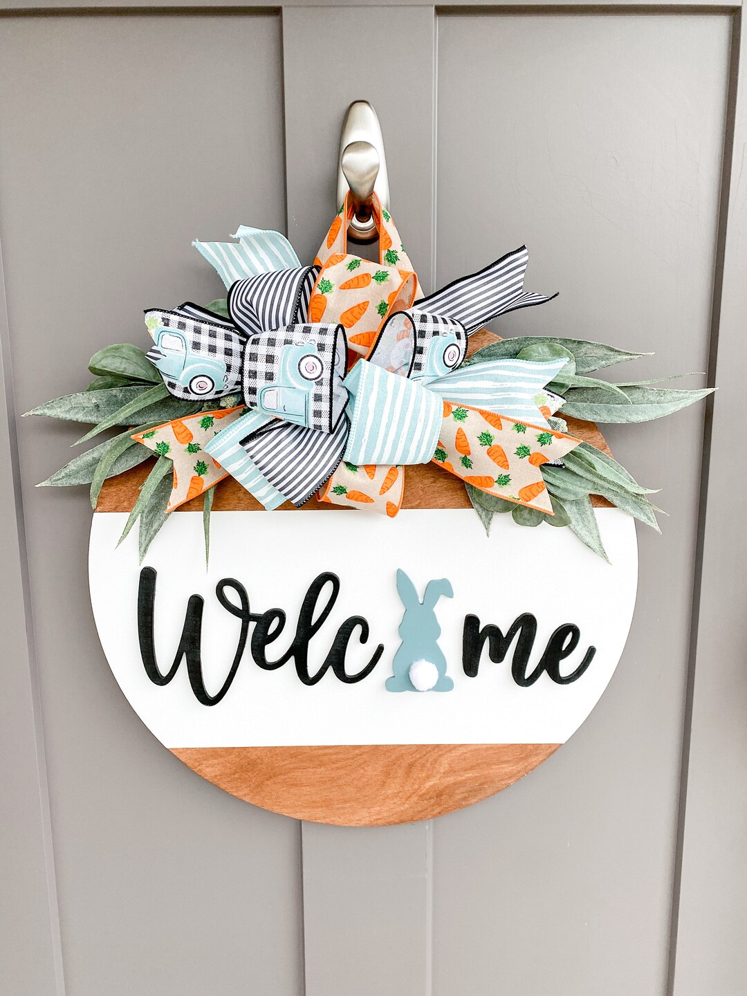Easter | Welcome | Bunny Carrots | Wood Door Hanger | Front Door Decor ...