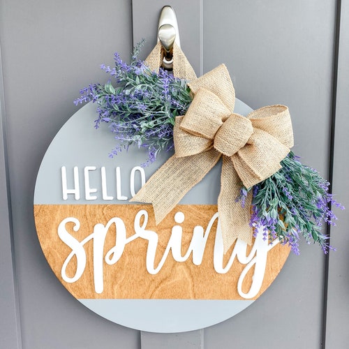 Hello Spring Wood Door Hanger Front Door Decor Spring - Etsy