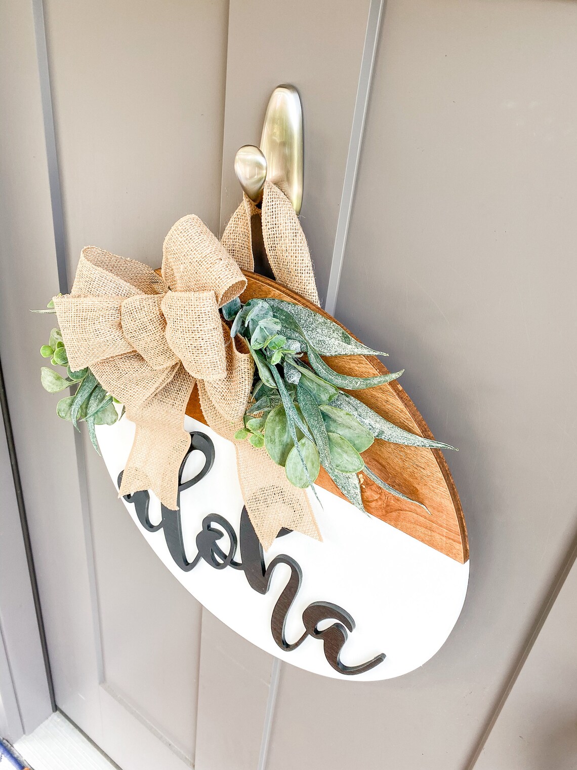 Front Door Decor Aloha Round Wood Sign Front Door Wreath | Etsy