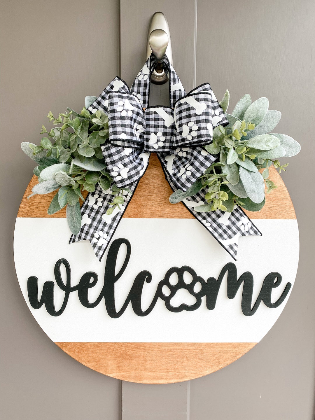 Front Door Decor Dog Paw Print Round Wood Sign Front - Etsy