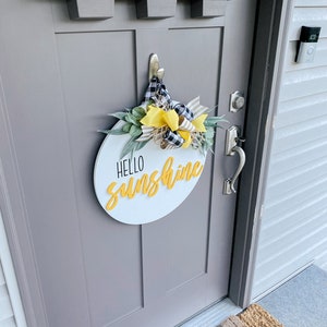 Front Door Decor | Hello Sunshine Door Hanger | Round Wood Sign | Front ...