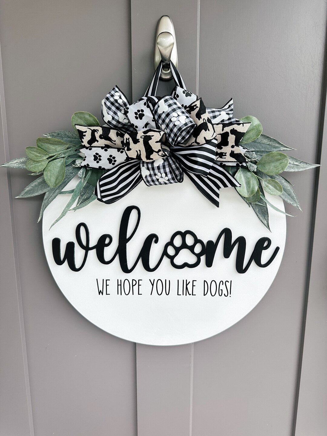 Front Door Decor | Dog | Paw Print | Round Wood Sign | Front Door ...
