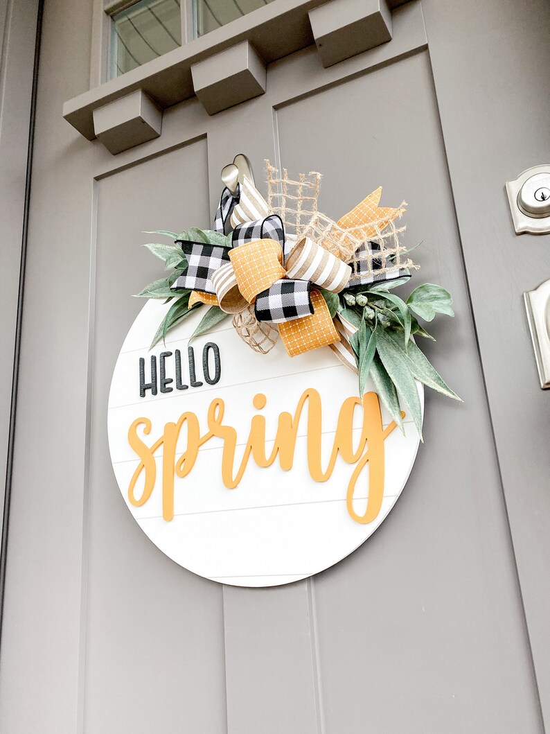 Hello Spring Wood Door Hanger Front Door Decor Spring - Etsy
