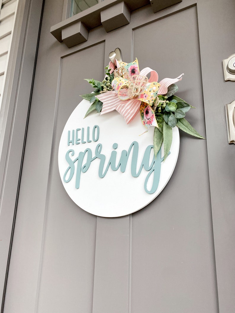 Hello Spring Wood Door Hanger Front Door Decor Spring - Etsy