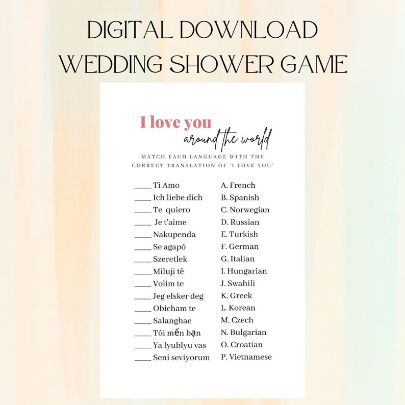 I Love You Around the World Wedding Shower Game - Etsy