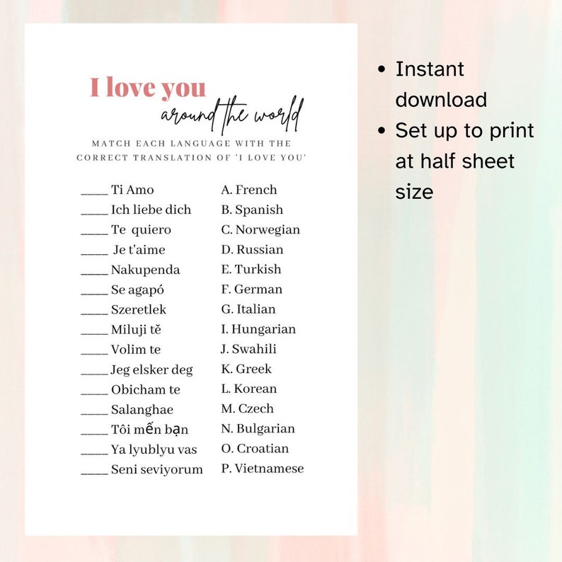 I Love You Around the World Wedding Shower Game - Etsy