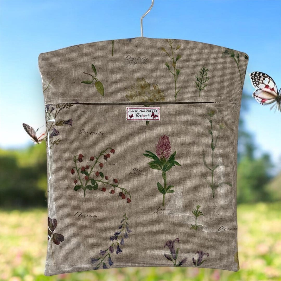 Botanical Flower Peg Bag | Linen Look Oilcloth Peg Bag | Handmade ...
