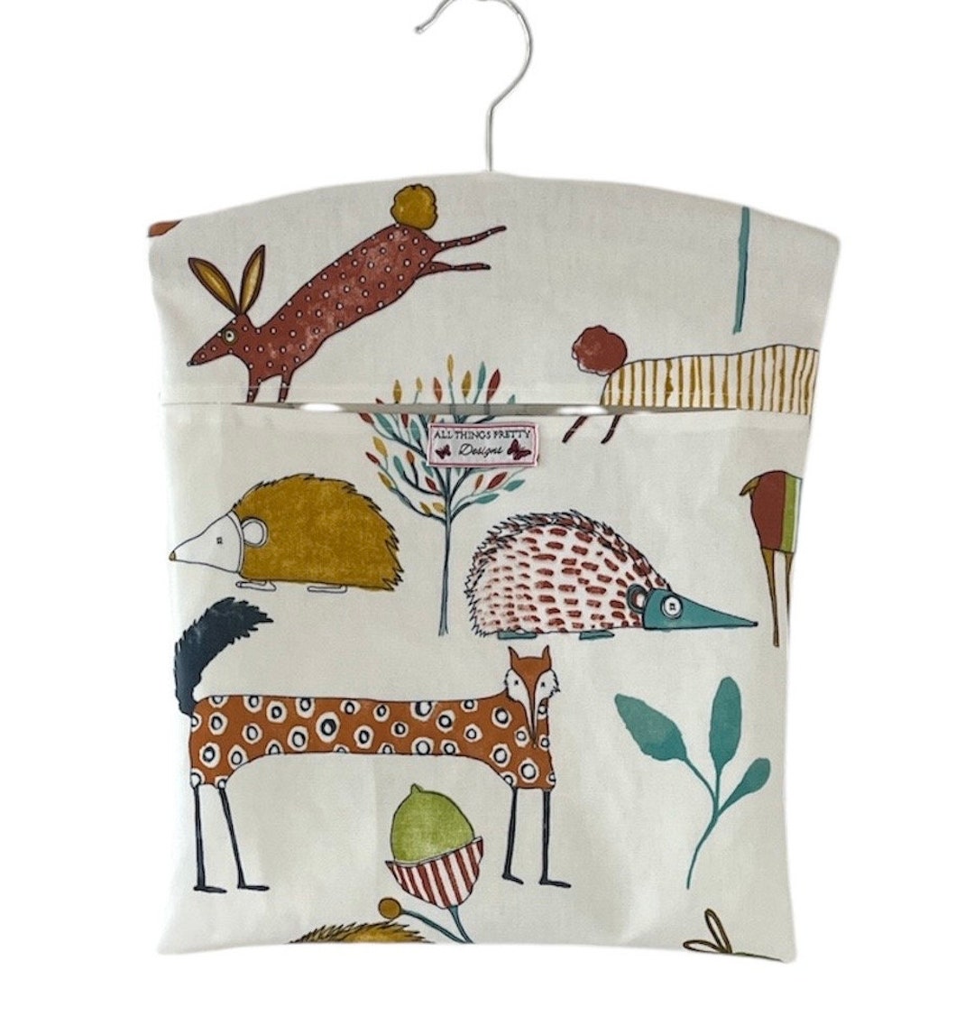 Oilcloth Peg Bag Deer, Foxes, Hedgehogs Design. Strong & Durable. Wipe ...