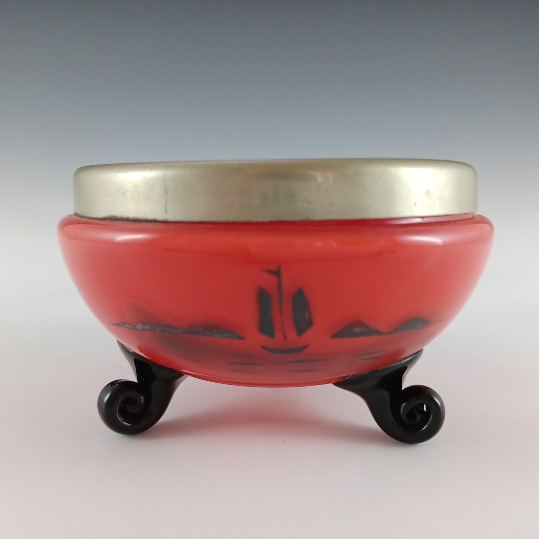 Czech / Bohemian Red & Black Tango Glass + Silver Plated Bowl - Etsy
