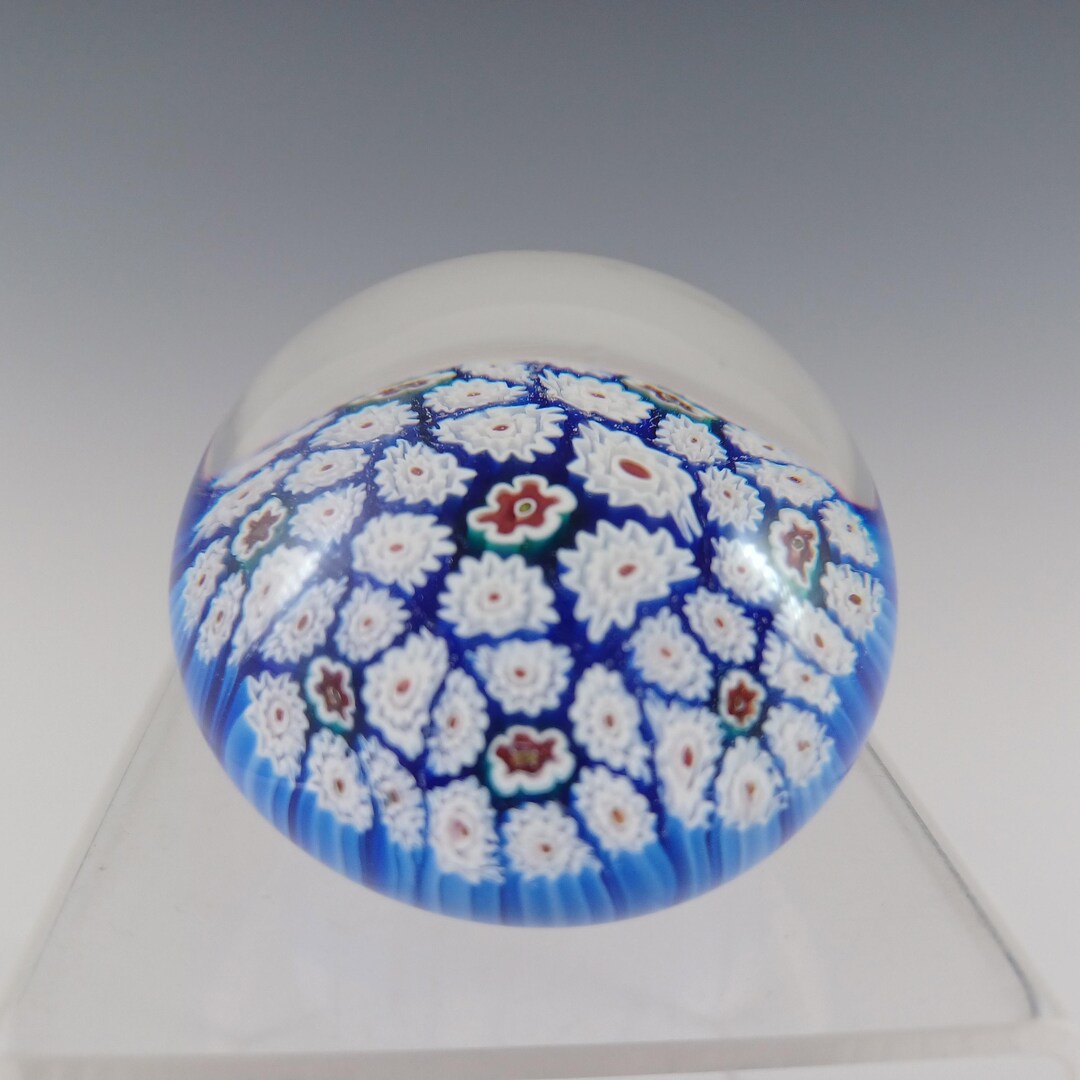 MARKED Murano Vintage ALT Millefiori Blue Glass Paperweight - Etsy