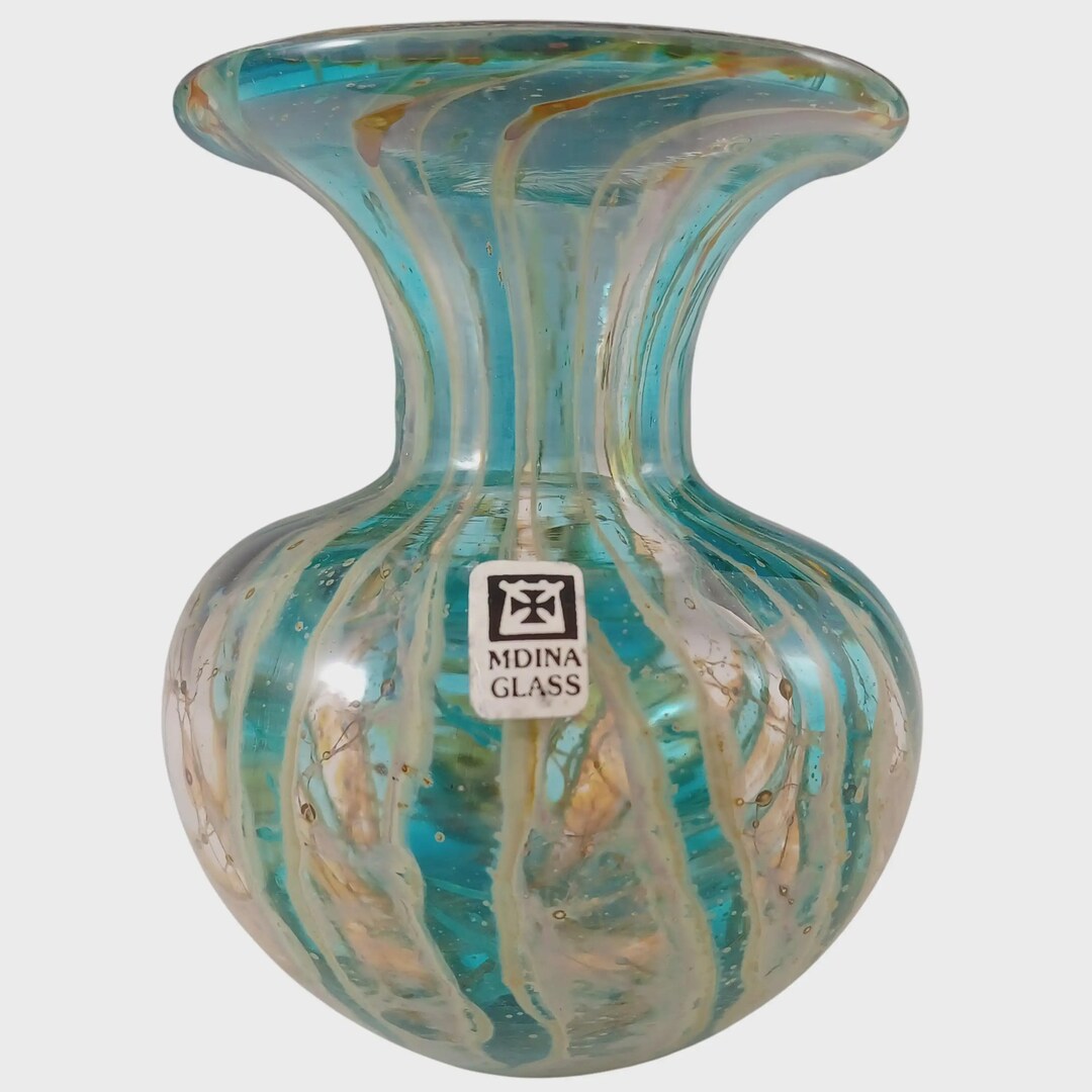 SIGNED Mdina 'crysal Blue Stripe' Maltese Glass Vase - Etsy