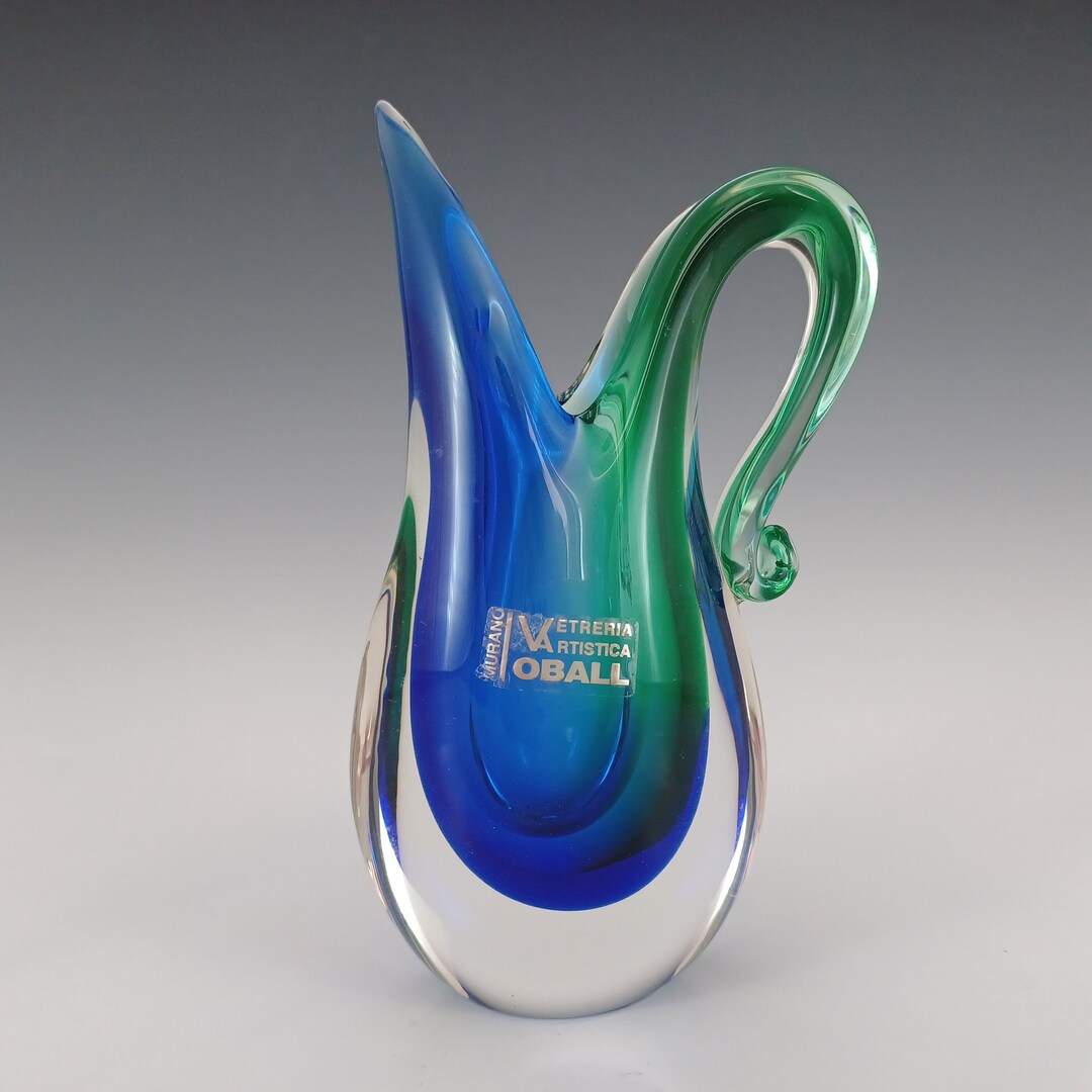 LABELLED Oball Murano Blue & Green Sommerso Glass Vase - Etsy