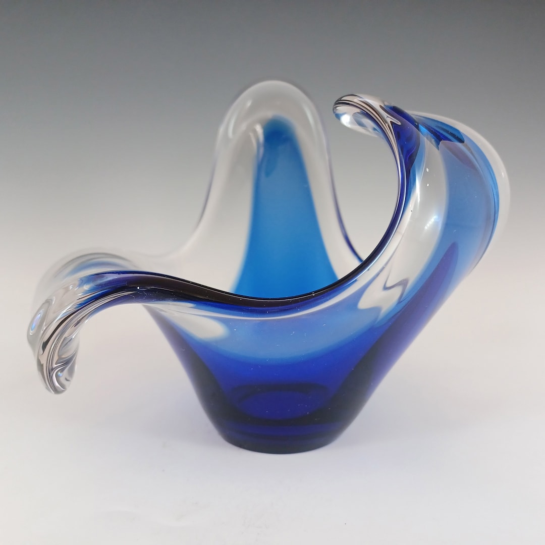 MARKED Bayel French Blue & Clear Glass Sculpture Bowl - Etsy