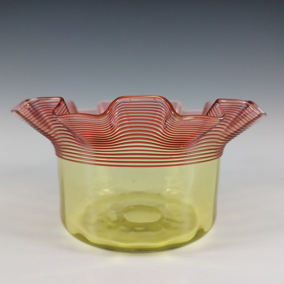 Victorian Antique 1890's Pink & Amber Glass Threaded Bowl - Etsy