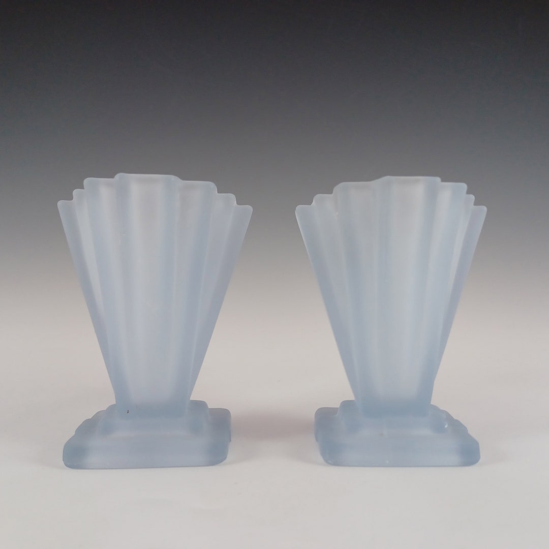 Bagley 334 Pair of Art Deco 4 Blue Glass Grantham Vases - Etsy