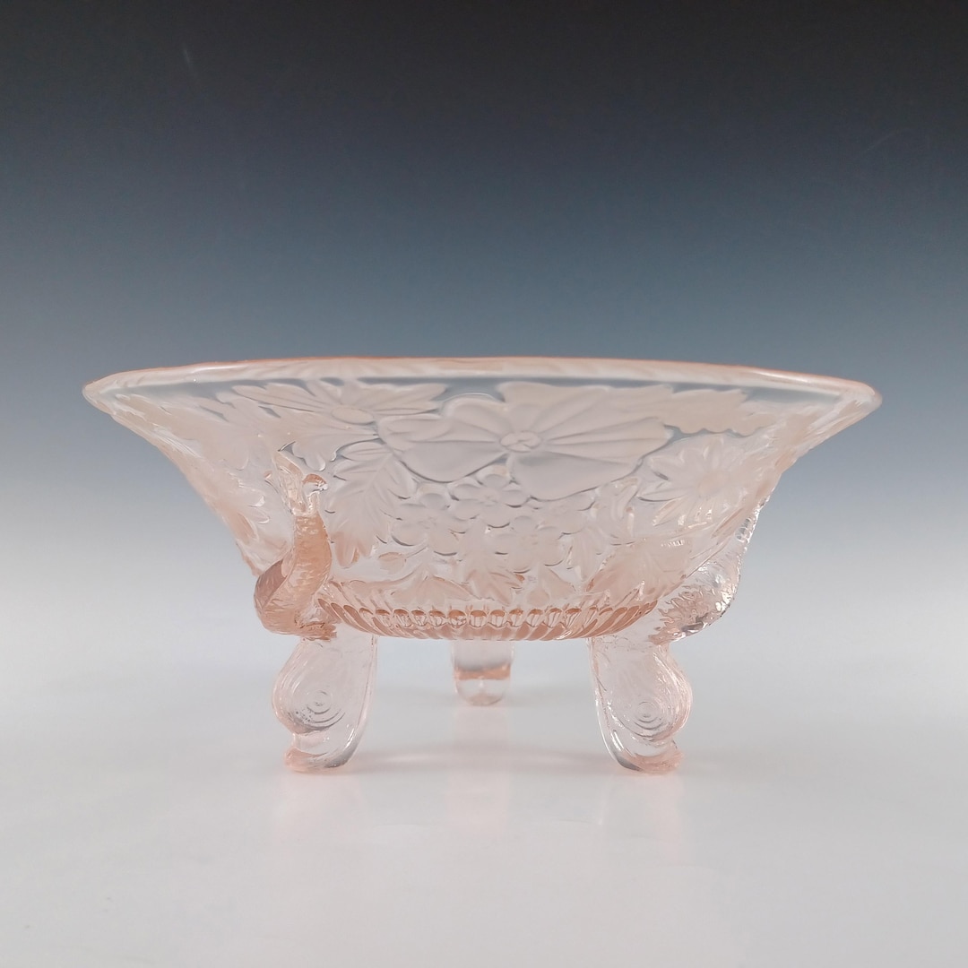 MARKED Sowerby #1544 Art Deco Pink Glass 'dolphin' Bowl - Etsy