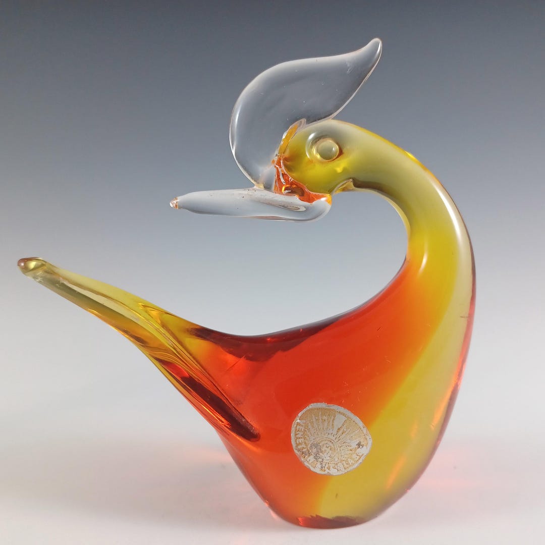 Murano Red & Amber Glass Swan Figurine - Hans Geismar Label - Etsy