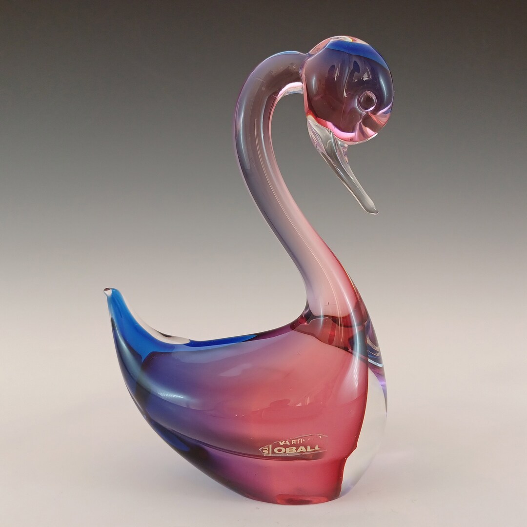 LABELLED Oball Murano Pink & Blue Cased Glass Swan Sculpture - Etsy