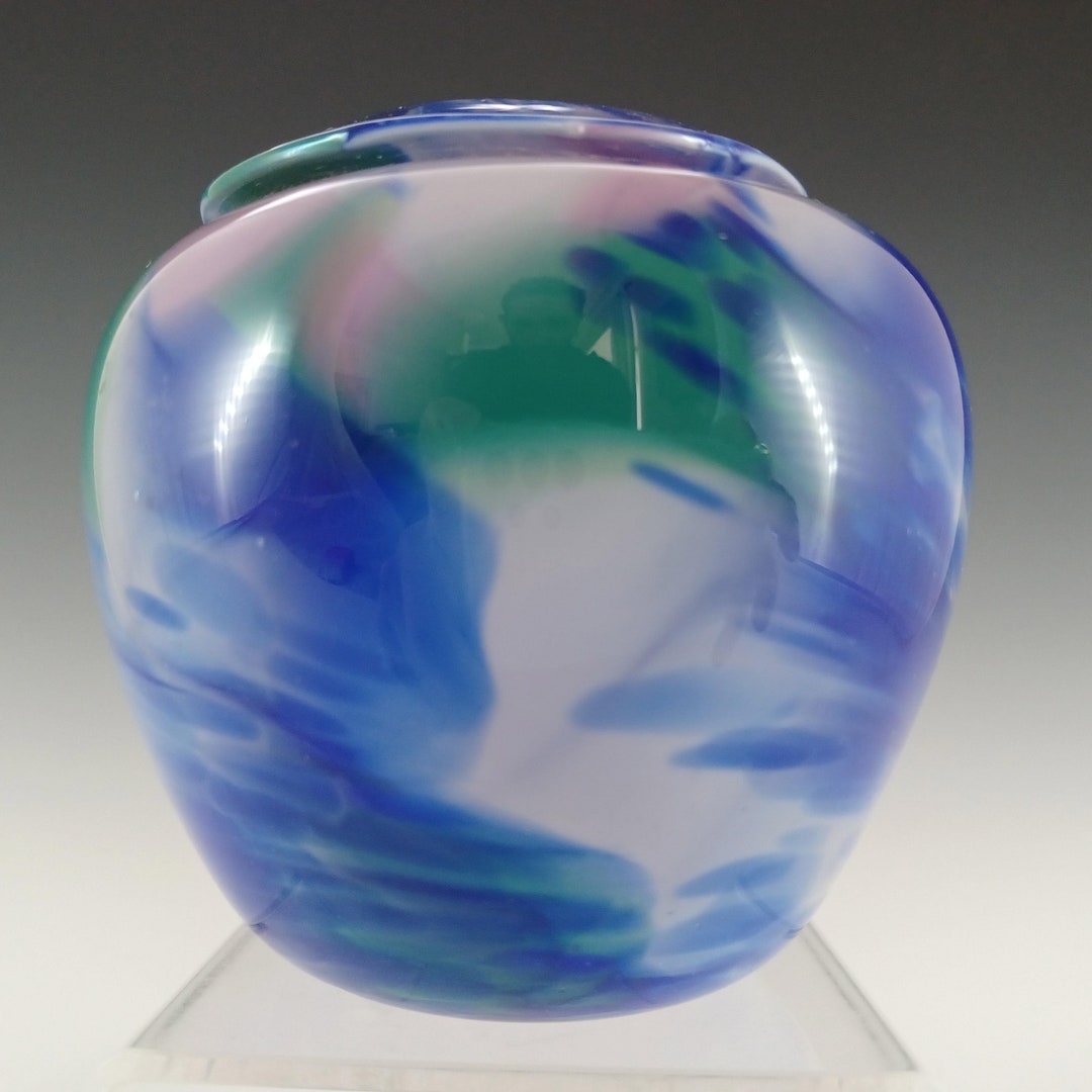 LABELLED Guernsey Island Studio Blue, Green & Pink Glass Vase - Etsy
