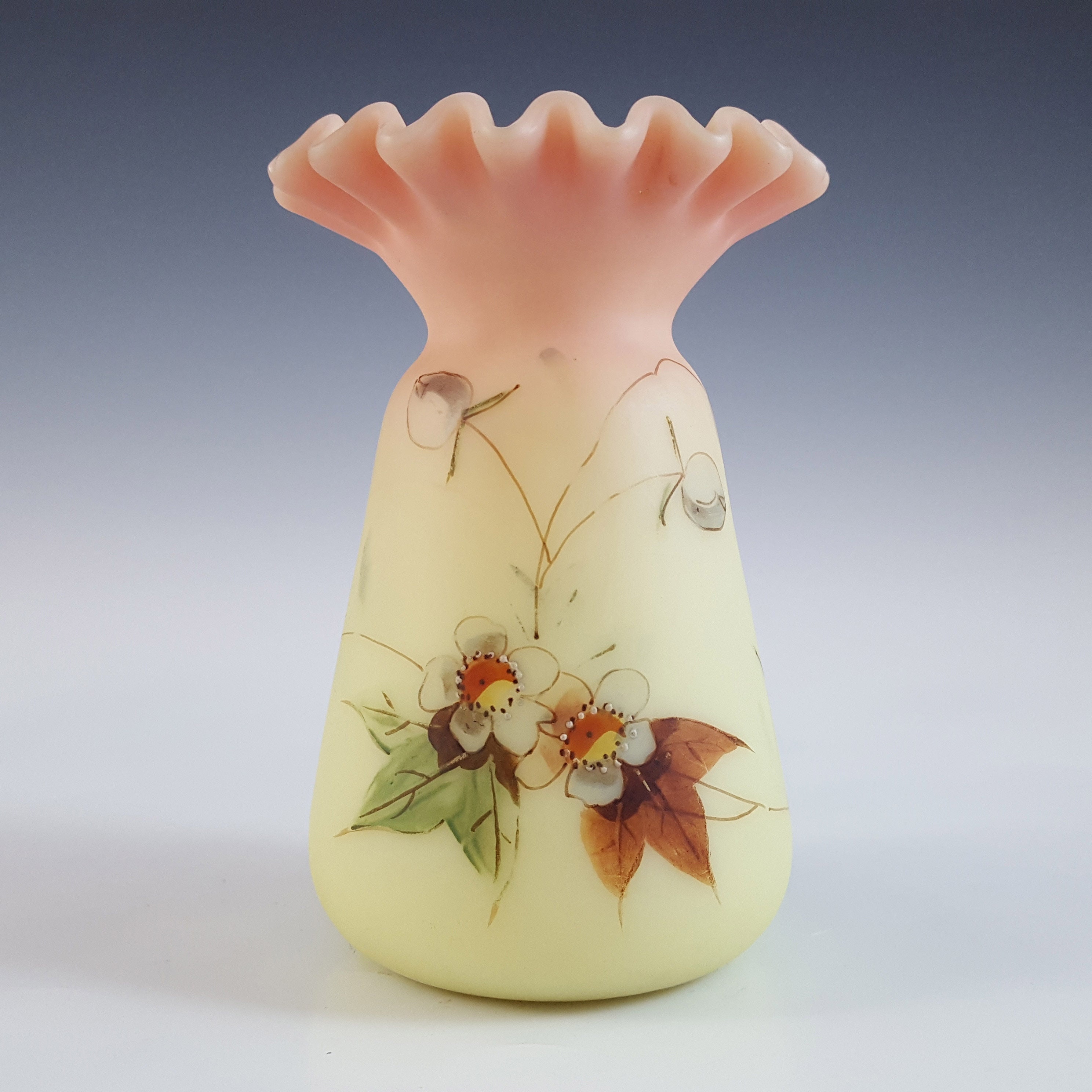 XL Thomas Webb Victorian Burmese Uranium Satin Glass Vase Excellent ...