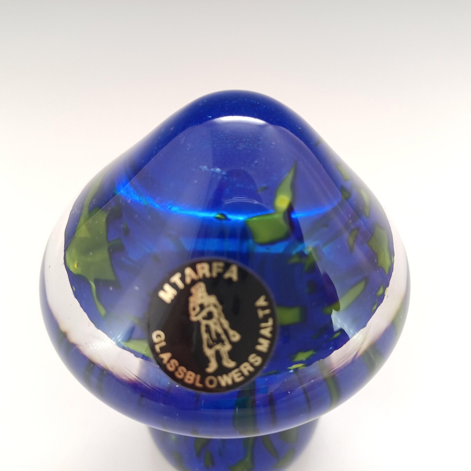 SIGNED Mtarfa Blue & Yellow Glass Vintage Mushroom Paperweight - Etsy