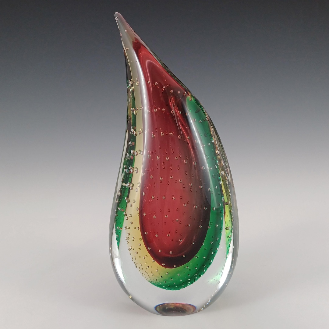SIGNED Oball Murano Red, Green & Yellow Sommerso Glass Vase - Etsy