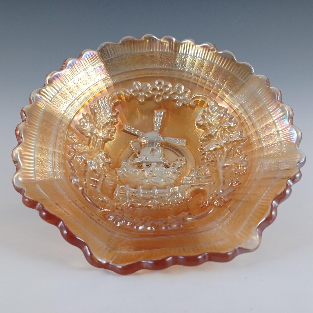 Imperial 'windmill' Marigold Iridescent Carnival Glass Bowl - Etsy