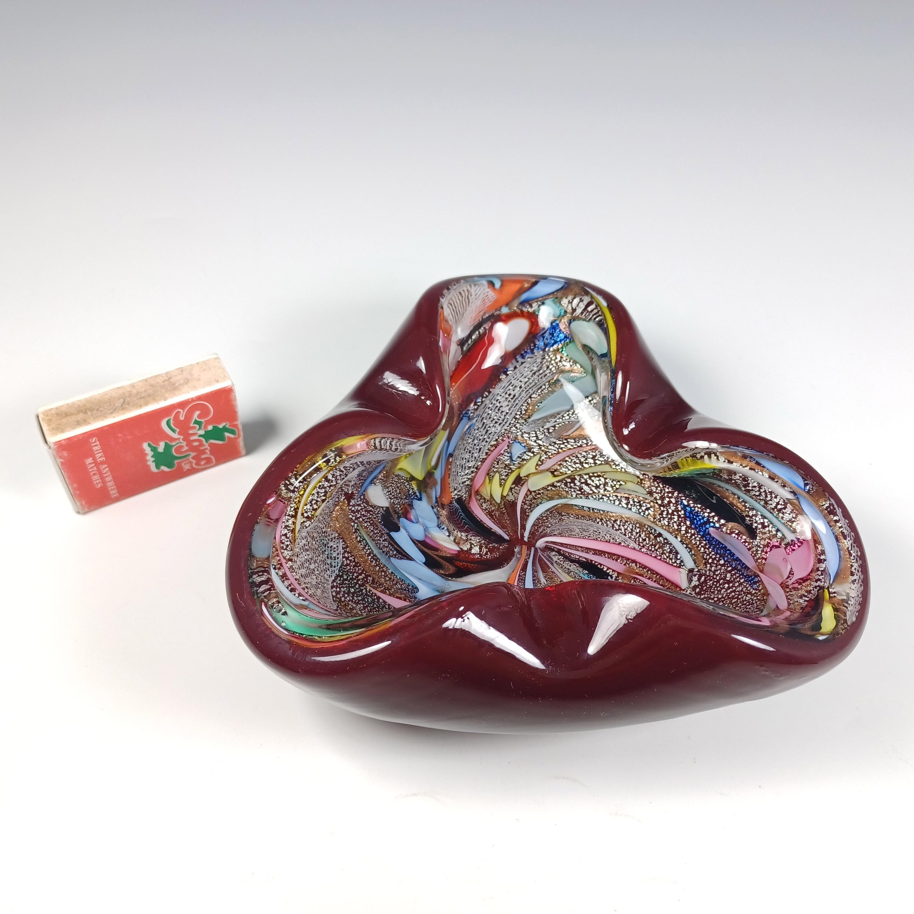 AVEM Murano Zanfirico Bizantino / Tutti Frutti Red Glass Tricorn Bowl ...