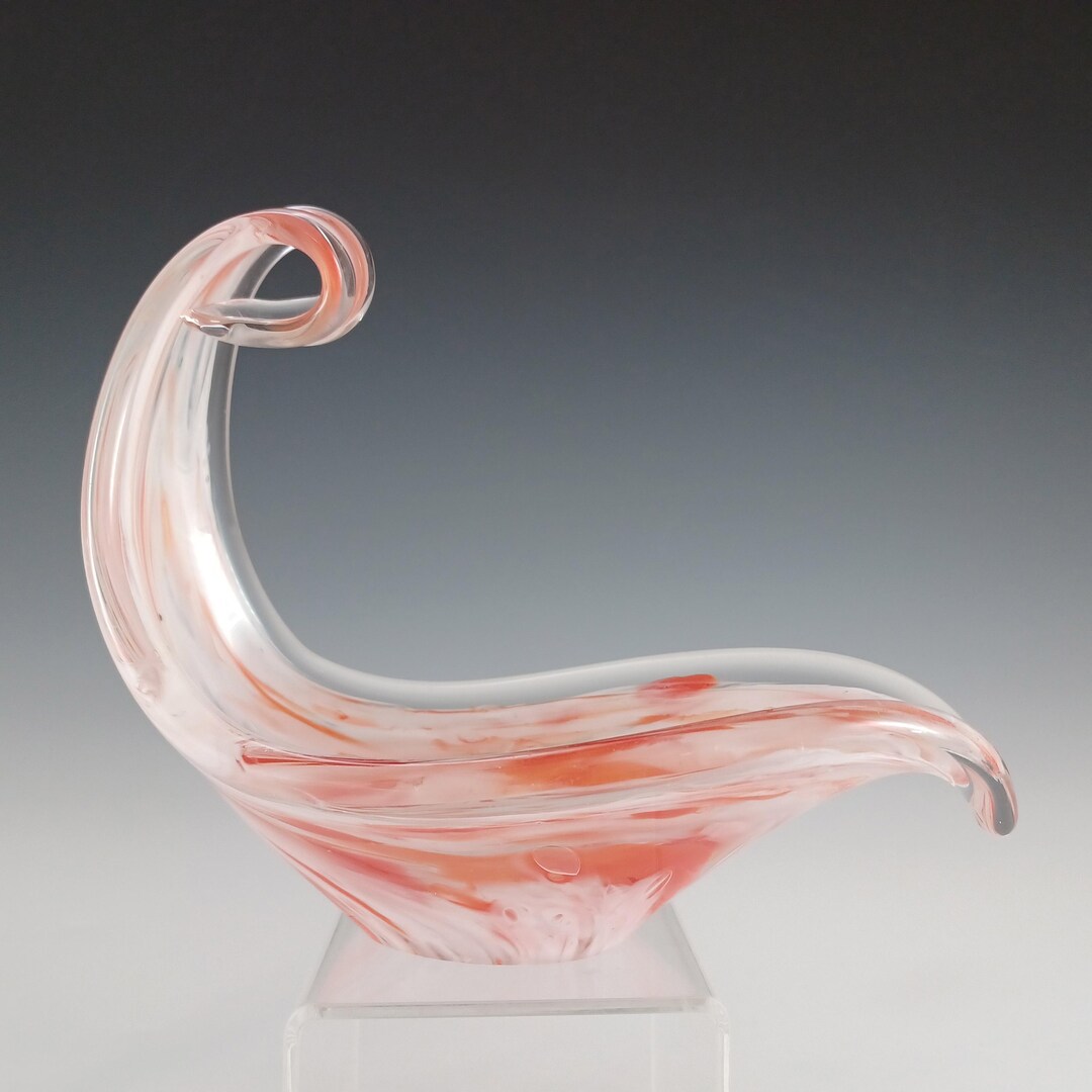 Viartec Murano Style Red & White Spanish Speckled Glass Sculpture Bowl ...