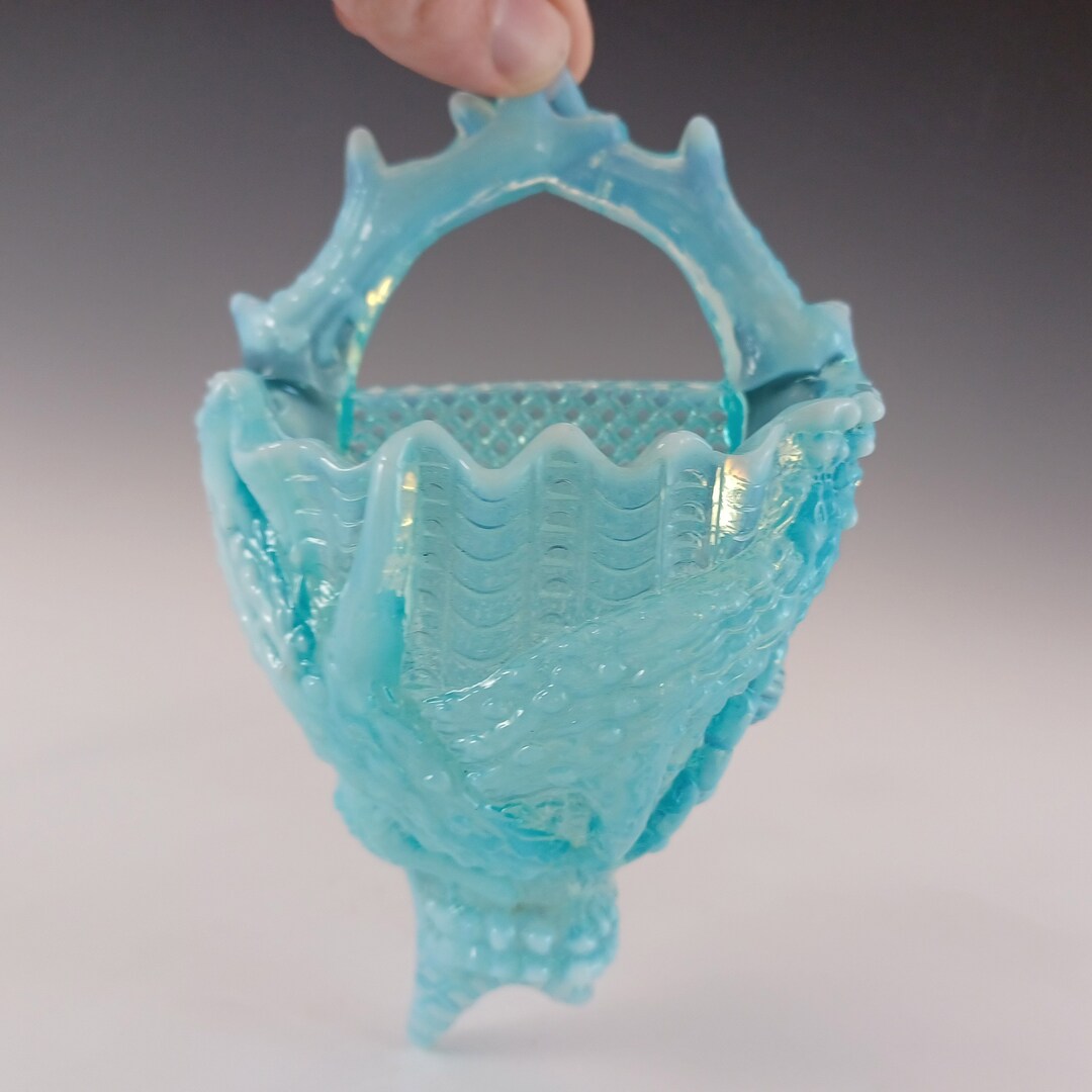 Victorian Blue Pearline Glass 'driftwood and Shell' Wall Vase - Etsy