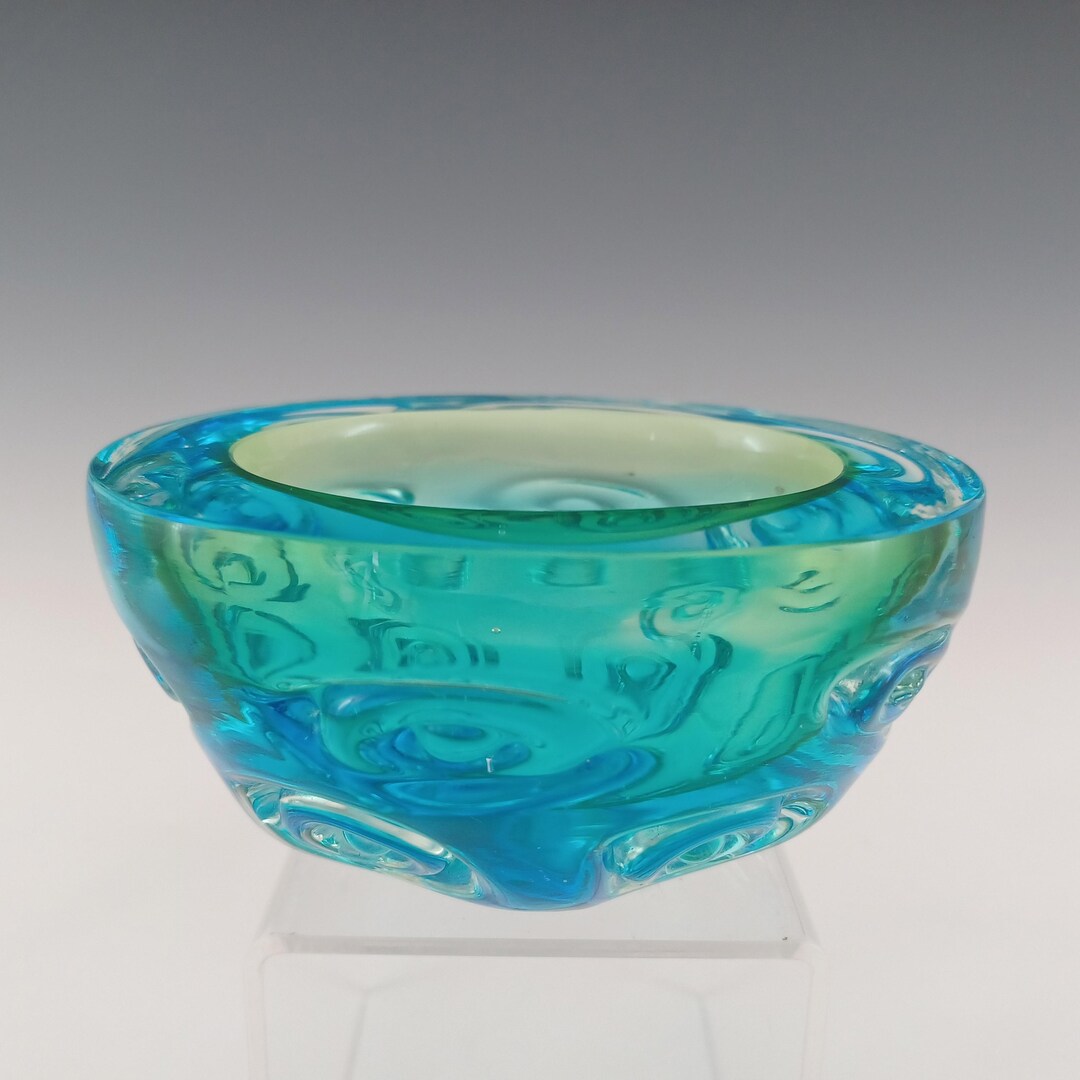 Murano Blue & Green Sommerso Glass Dimpled Geode Bowl - Etsy