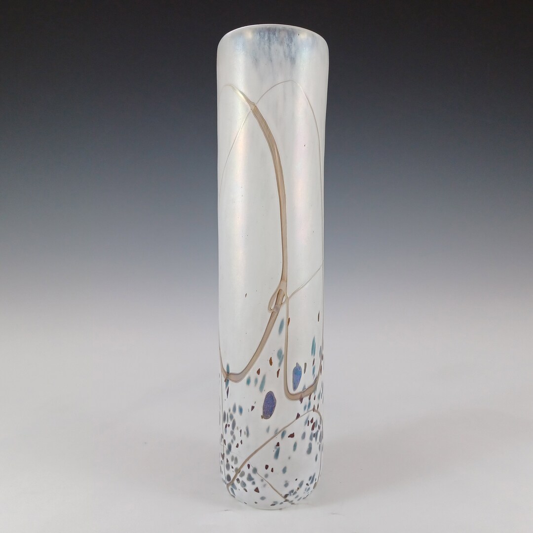 SIGNED Mtarfa Purple & White Iridescent Glass Vase - Etsy