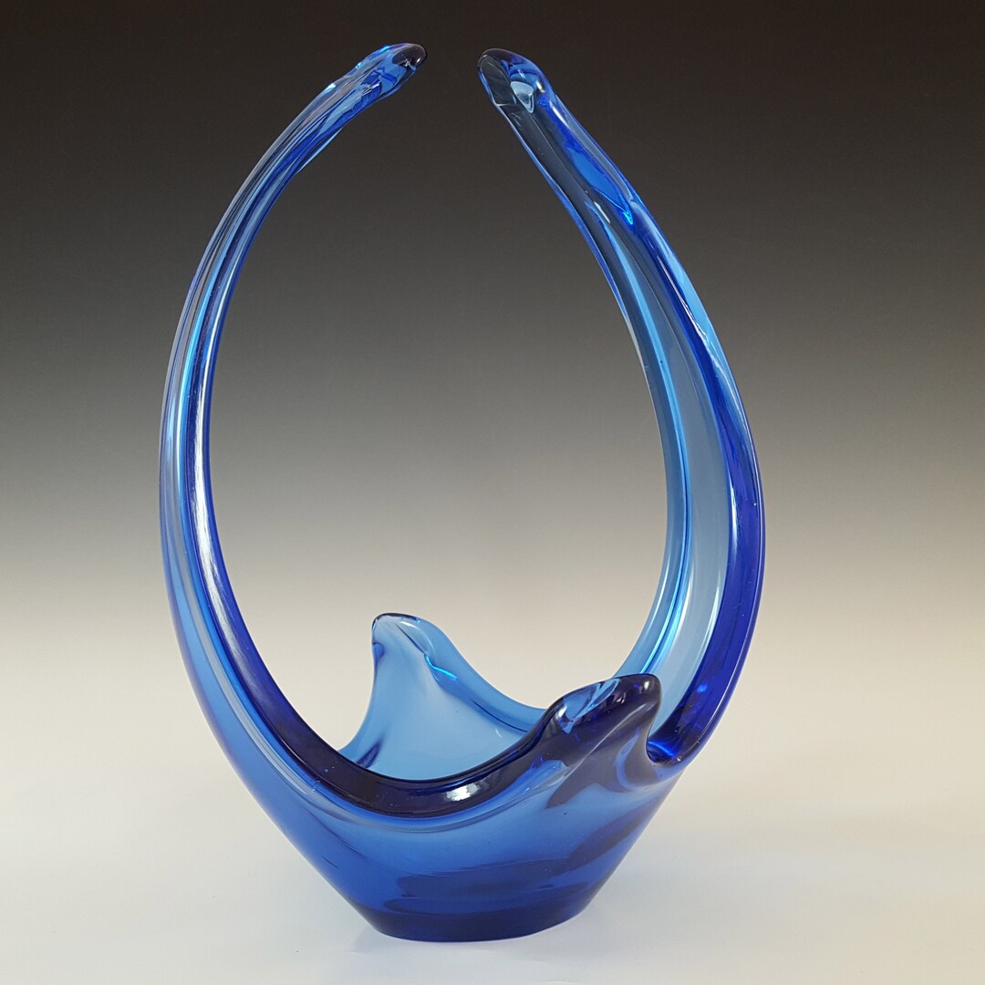 Viartec Murano Style Blue Spanish Glass Basket Sculpture Bowl - Etsy