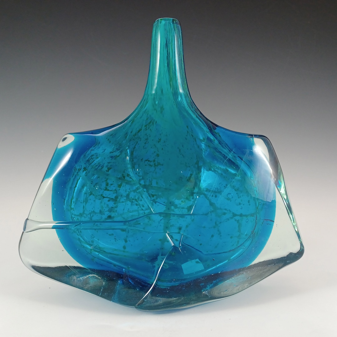 Mdina Maltese Blue Glass 'fish' / 'axe Head' Vase Signed 1979 - Etsy