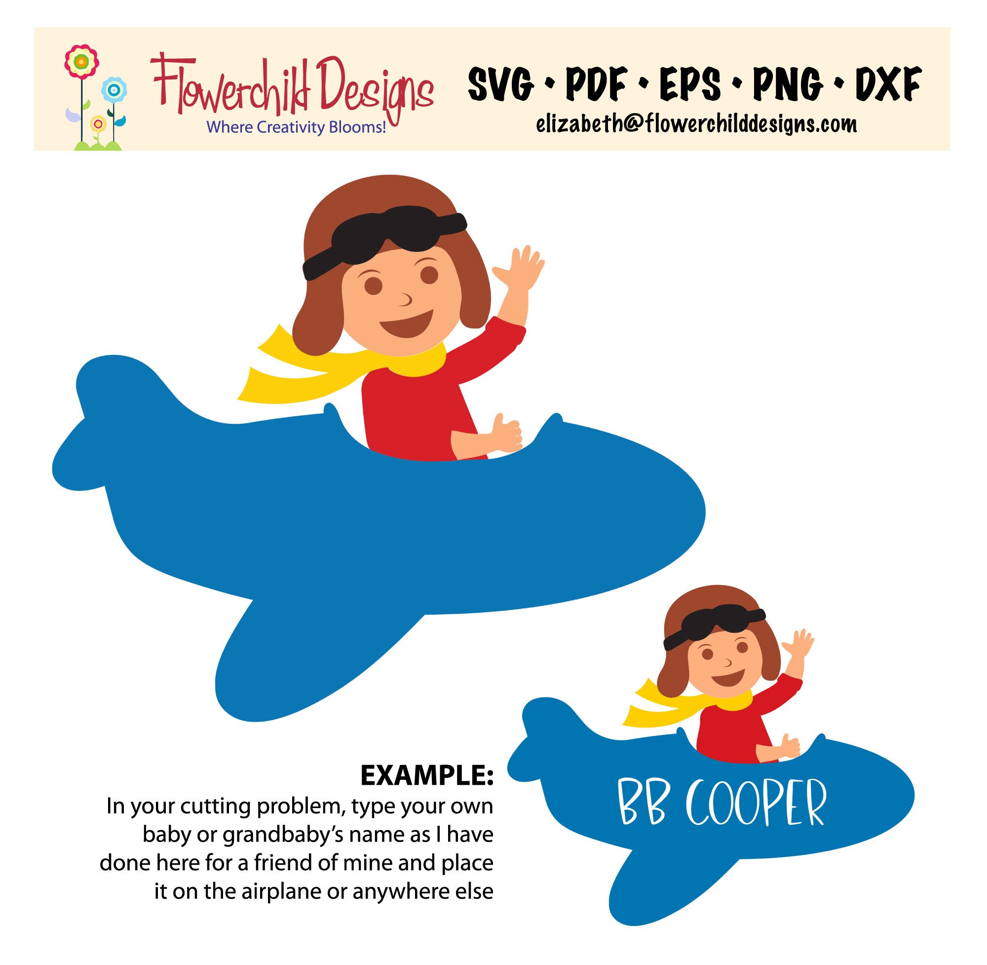 Baby Toddler Cartoon Airplane With Boy Pilot SVG Cut File Baby Apparel ...